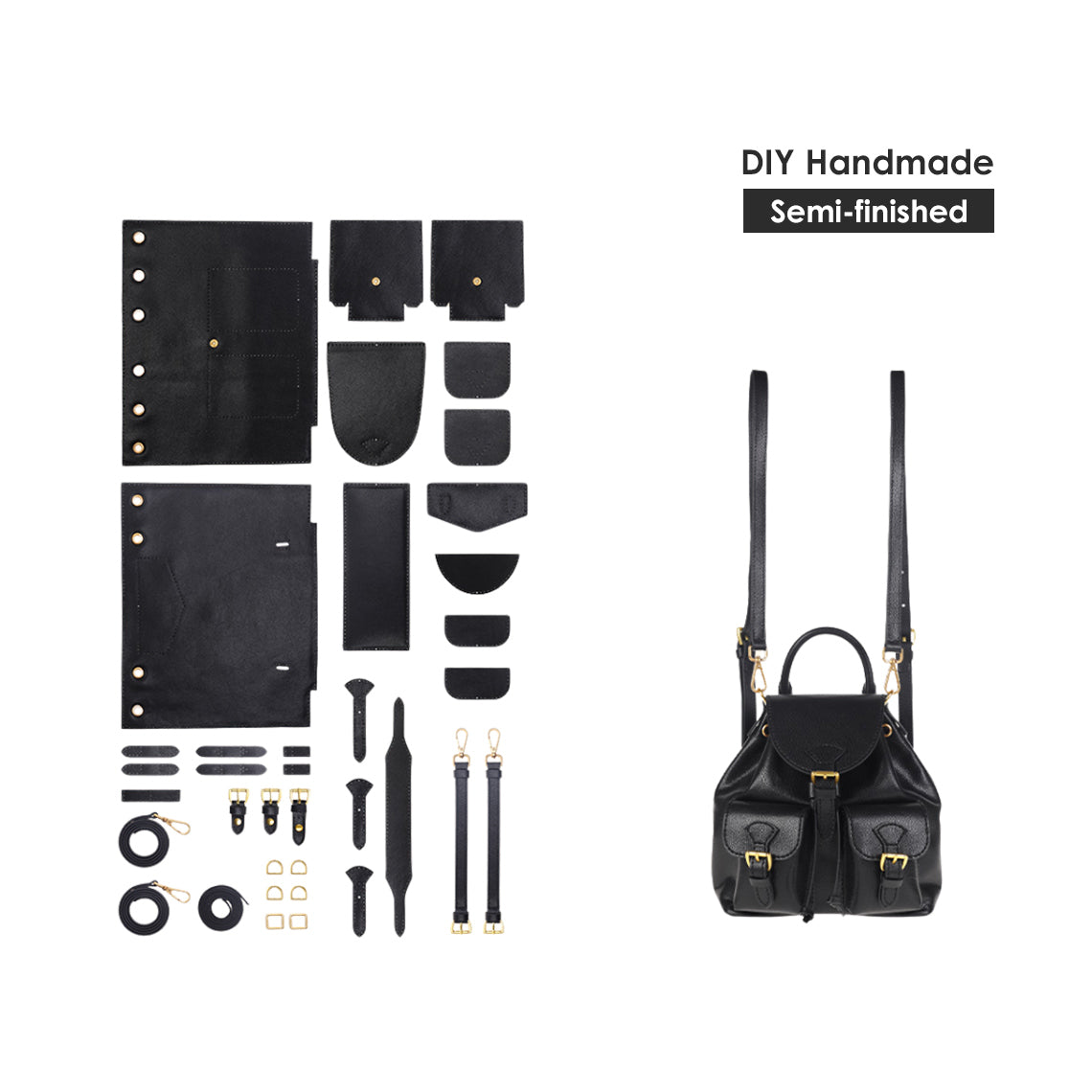 HANDSEWGIFT Top Grain Leather Black Backpack DIY Kit